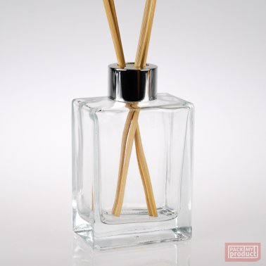 100ml Clear Glass Rectangular Bottle with Shiny Silver Diffuser Cap and ...